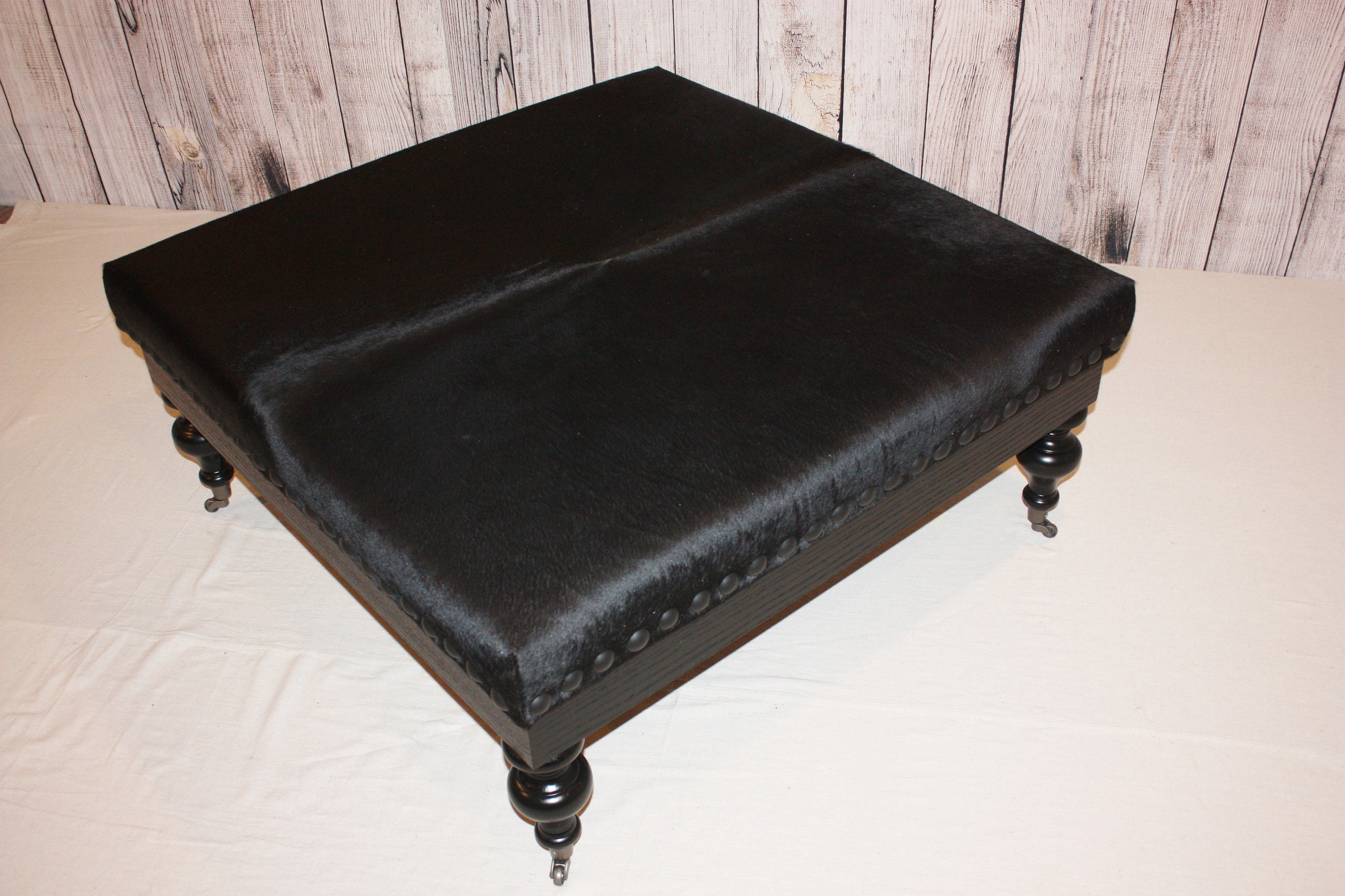 Large Beautiful Black Cowhide Ottoman - Etsy