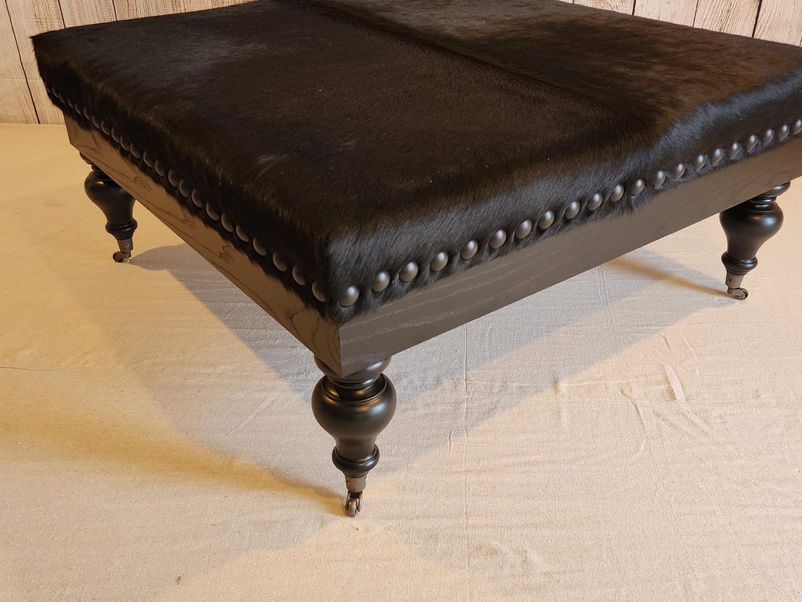 Large Beautiful Black Cowhide Ottoman - Etsy