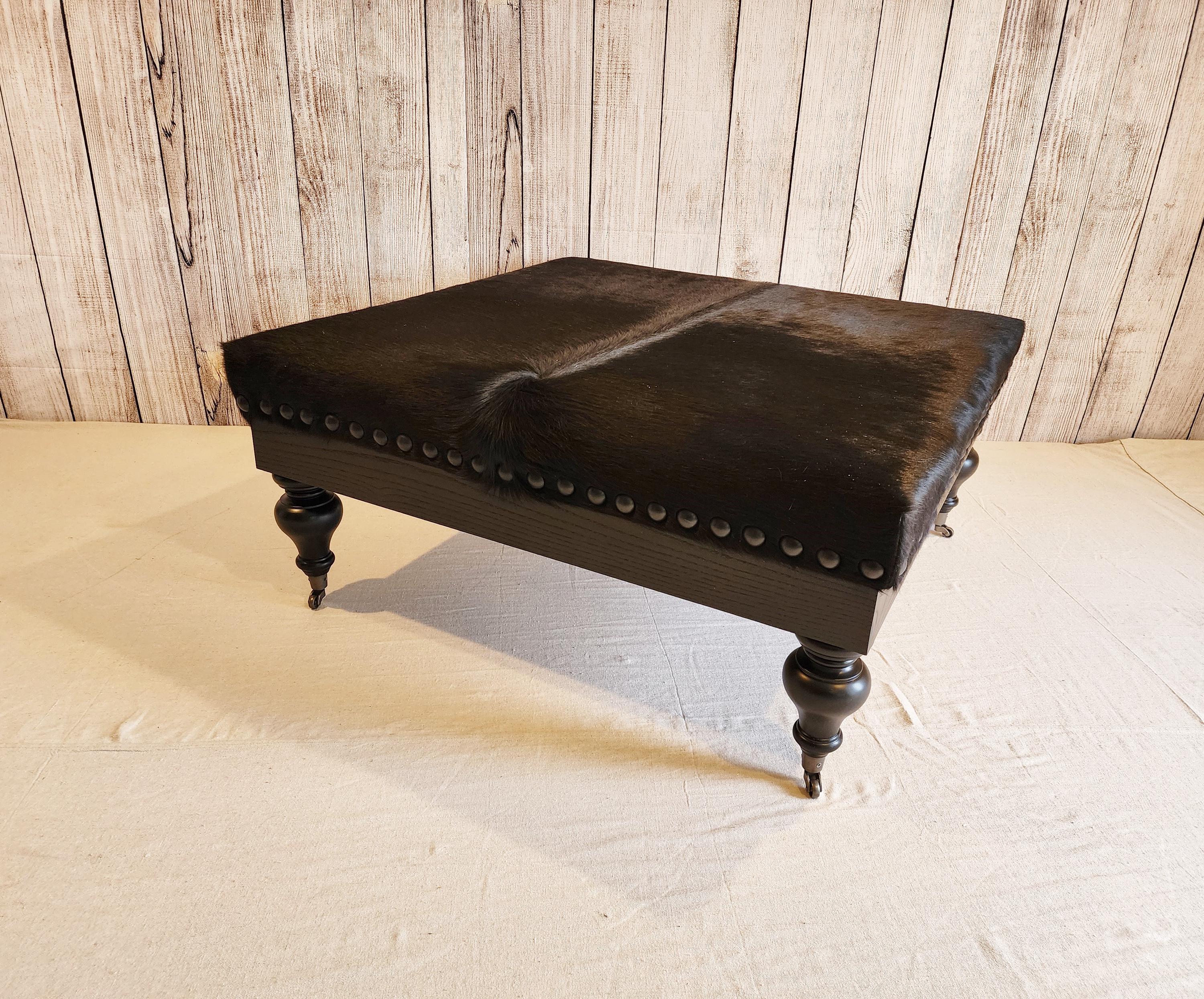 Large Beautiful Black Cowhide Ottoman - Etsy