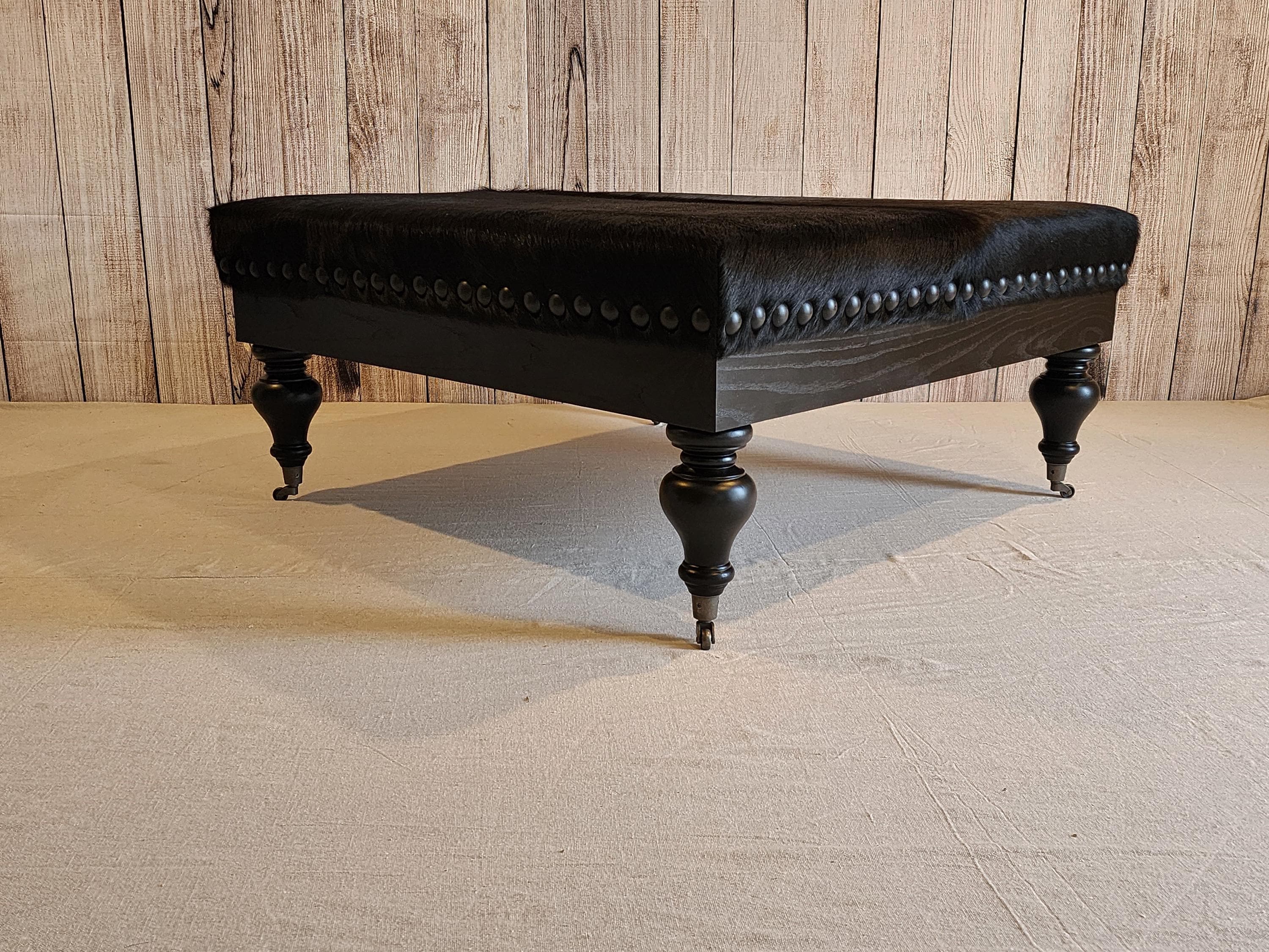 Large Beautiful Black Cowhide Ottoman - Etsy