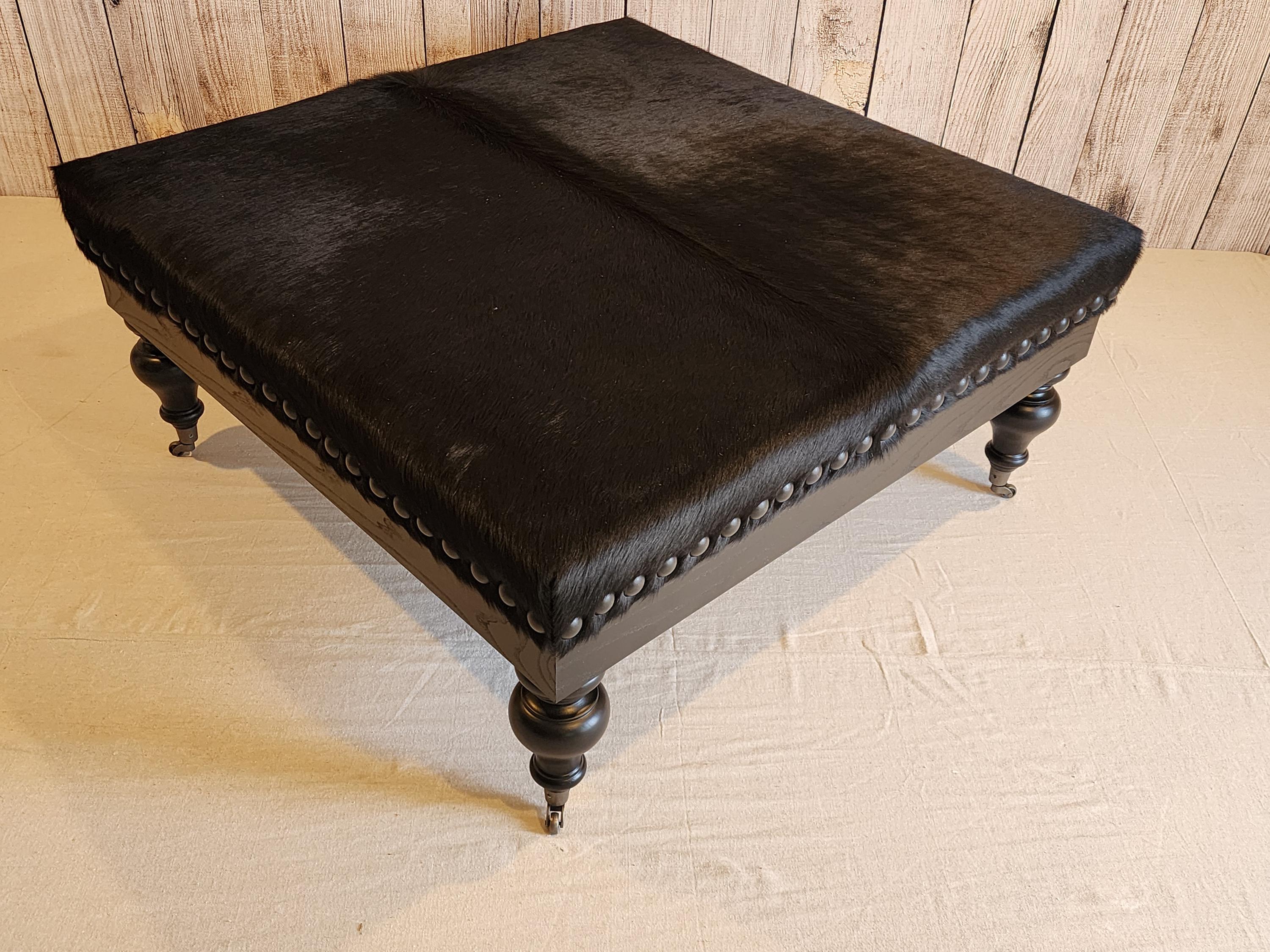 Large Beautiful Black Cowhide Ottoman - Etsy