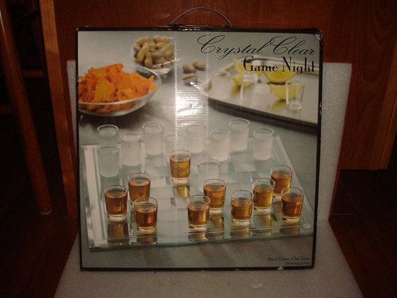 Game Night Glass Shot Glass Checker Set With Original Box NOS - Etsy