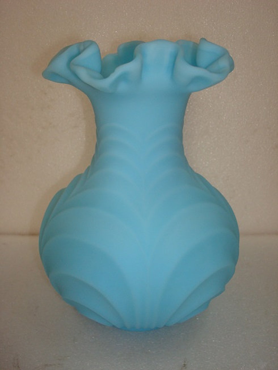 Large Vintage Powder Blue Satin Glass Drapery Style Ruffled | Etsy