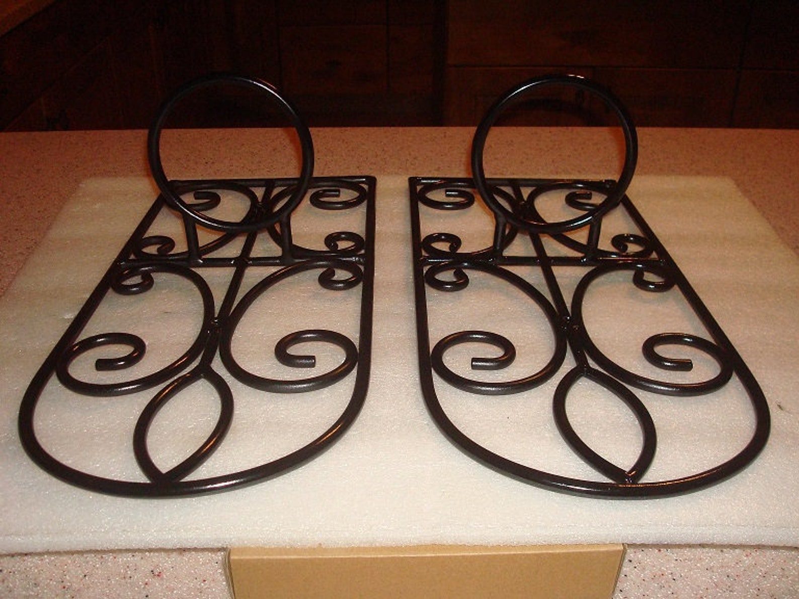 Set of Two Black Wrought Iron Arched Curled Metal Wall Mount Plant ...