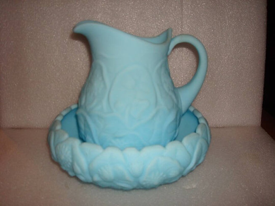 Vintage Blue Fenton Water Lily Design Water Pitcher and Bowl Set - Etsy