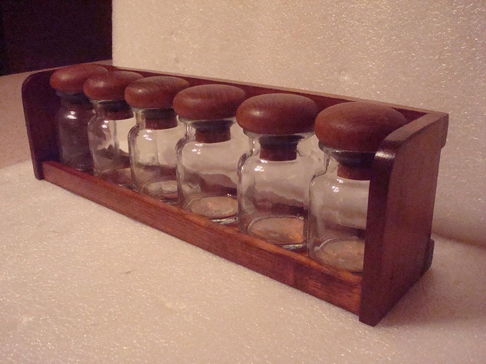 Vintage Wood Spice Rack With Jars / Wall Hanging or Counter 14 | Etsy