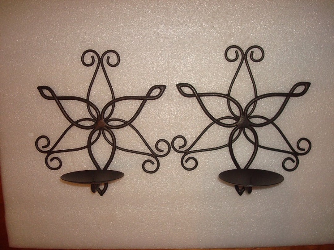 Set of Two Black Curled Metal / Wrought Iron Candle Holders - Etsy