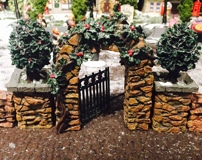 Department 56 Stone Corner Posts With Holly Tree and Stone Archway ...