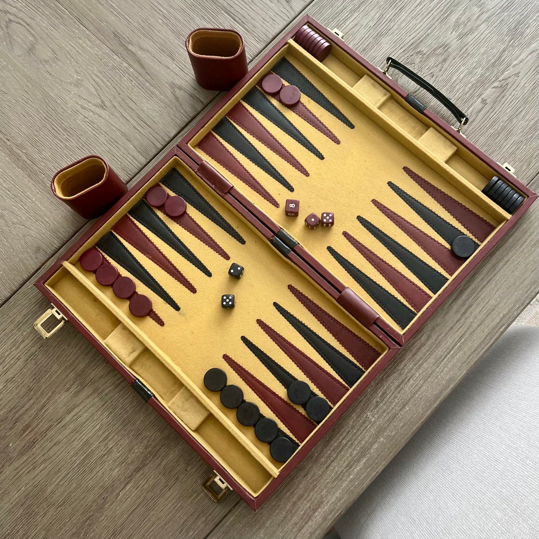 Vintage Backgammon Set 20 Inch Large Felt & Faux Leather Backgammon Board Carrying Case Vintage ...