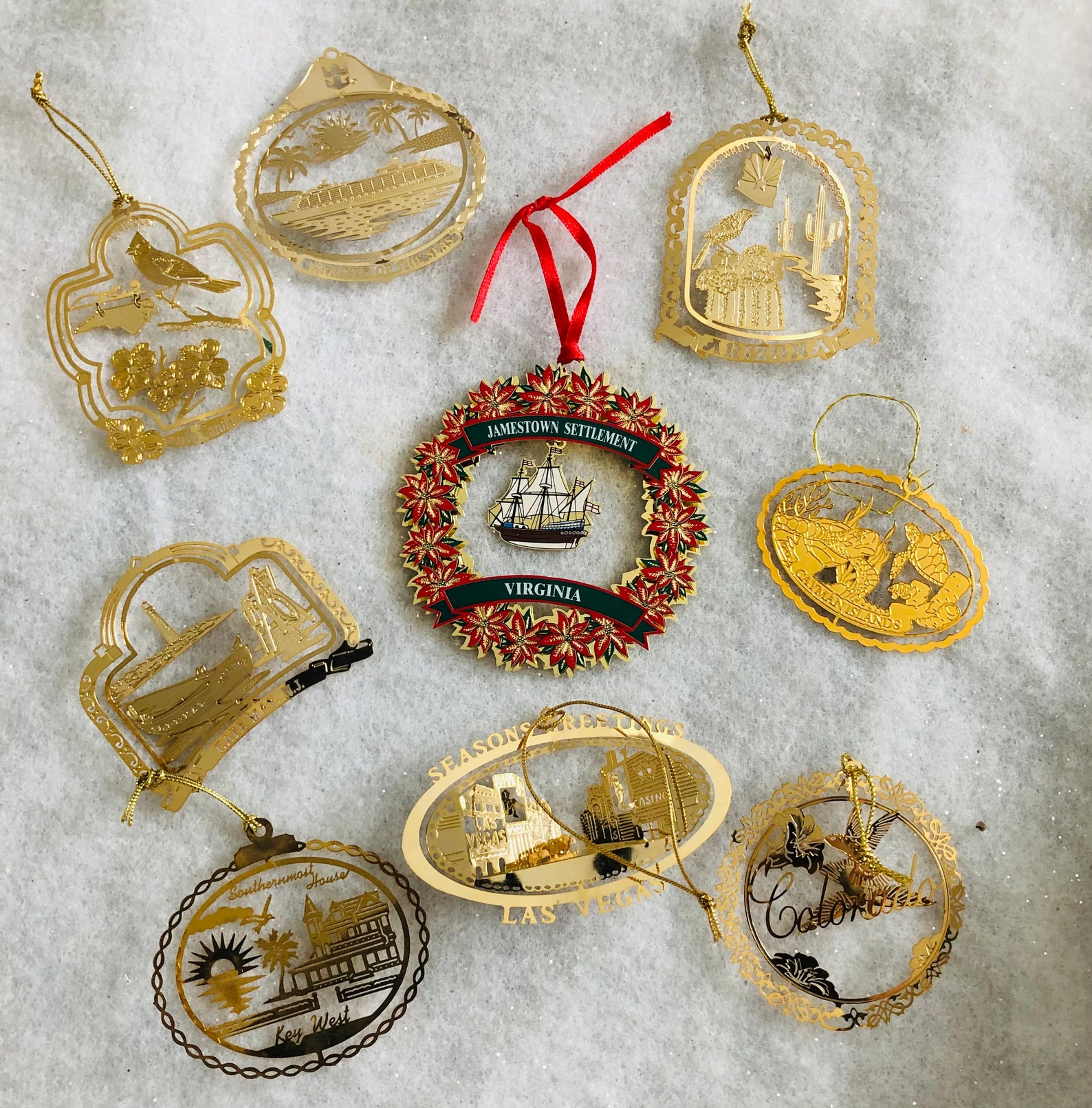 Vintage Ornaments US States Souvenir Brass Ornaments Set of 8 Assorted ...
