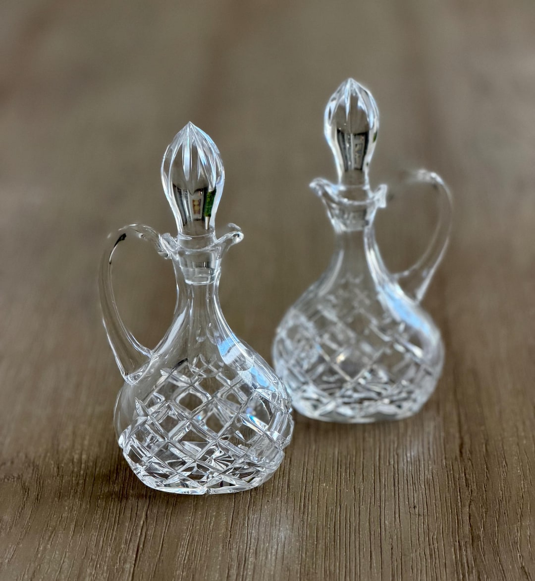Vintage Cut Crystal Cruet Set of 2 Crystal Stoppers Ribbed Handles - Etsy