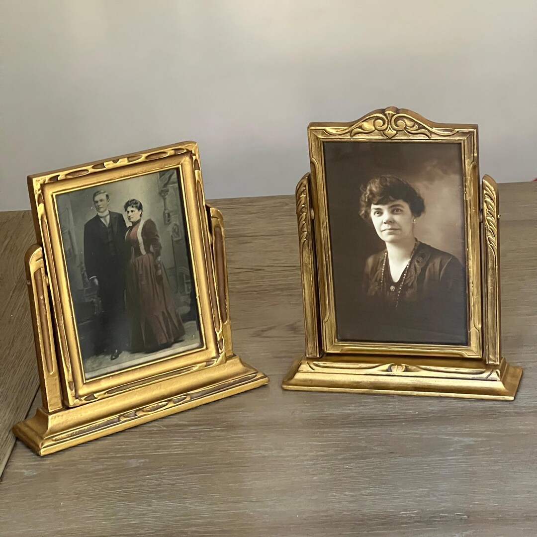 Antique Gold Gilt Swivel Picture Frames: Art Deco Vanity Decor, 1920s W ...