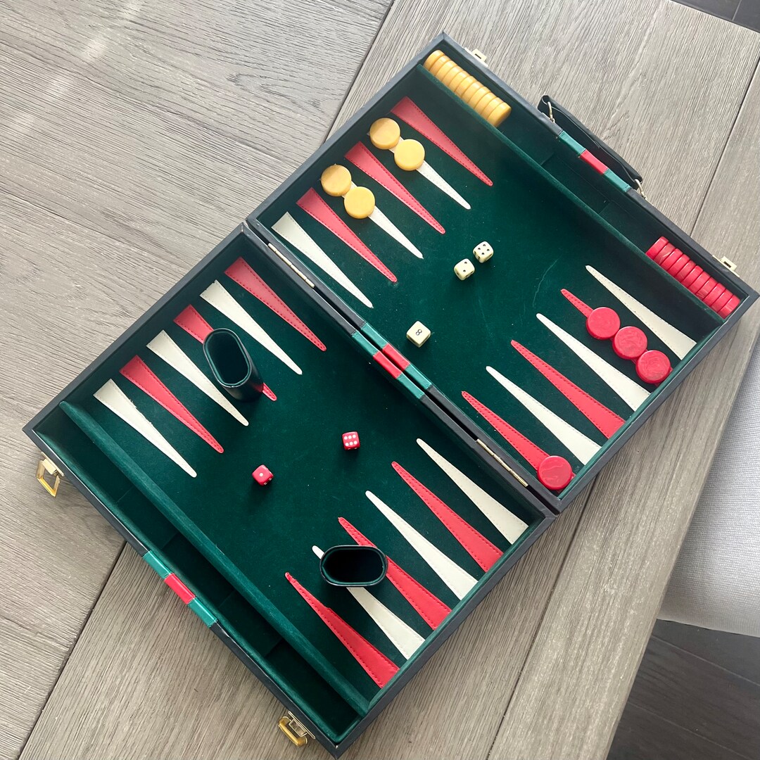 Vintage Travel Backgammon Set 23 Inch Large Green Backgammon Board ...