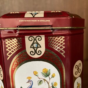 Vintage Red & Gold Tin Box With Peacocks Small Octagonal Tin Container ...