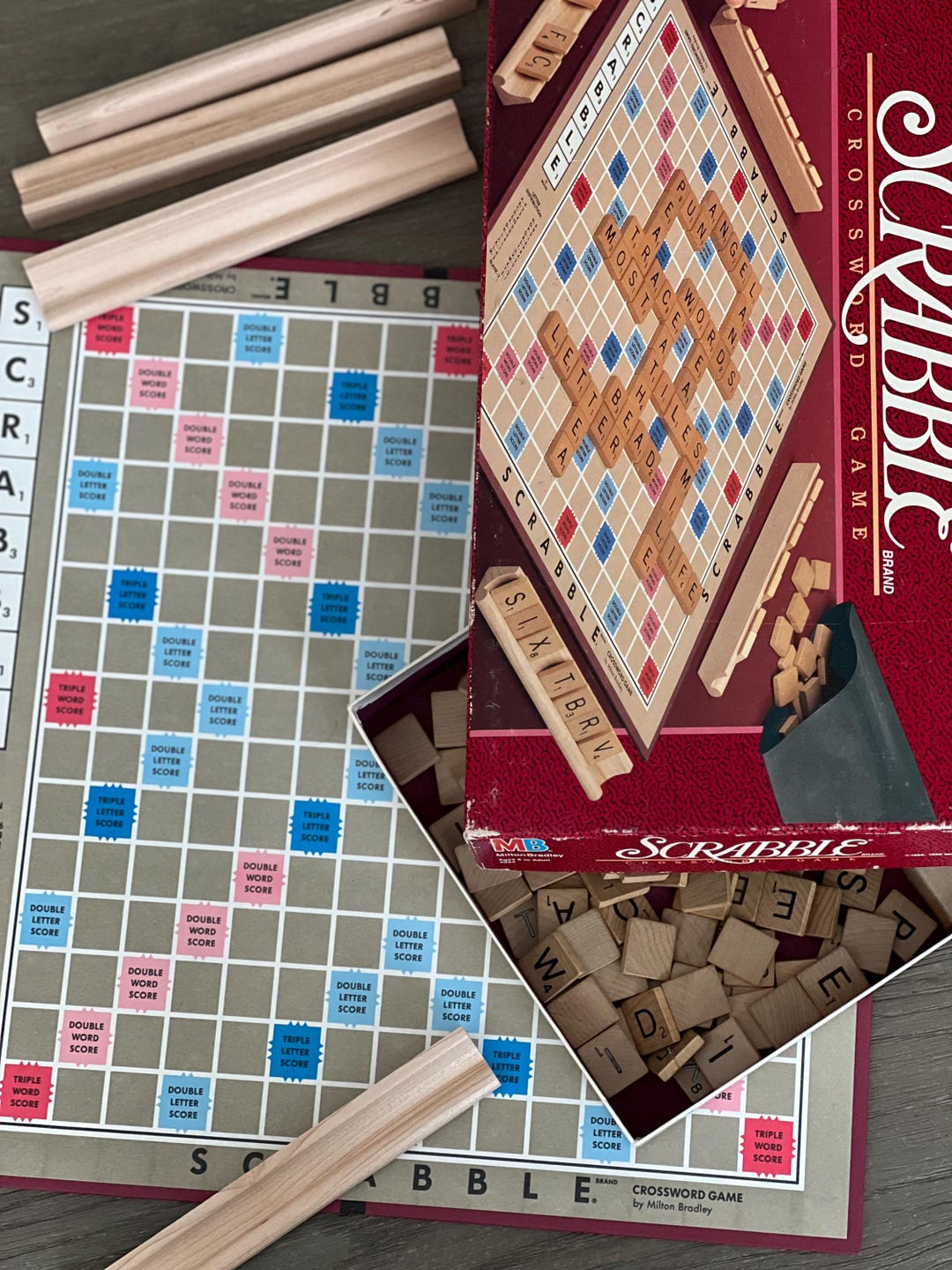 Vintage Scrabble Board Game Set Wooden Tiles and Wooden Rack Milton ...