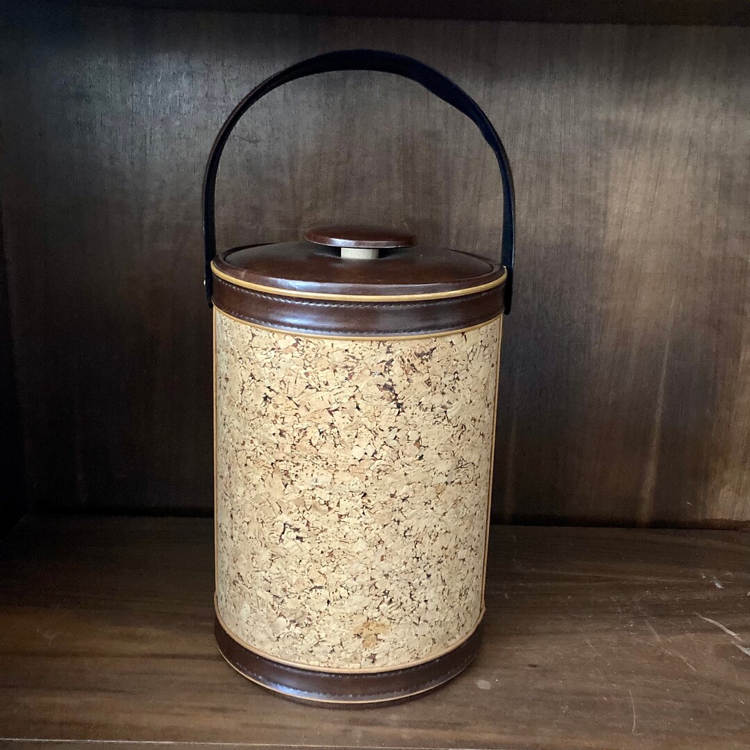 Retro Cork Ice Bucket Georges Briard USA Circular Cork & Leather 12 ...