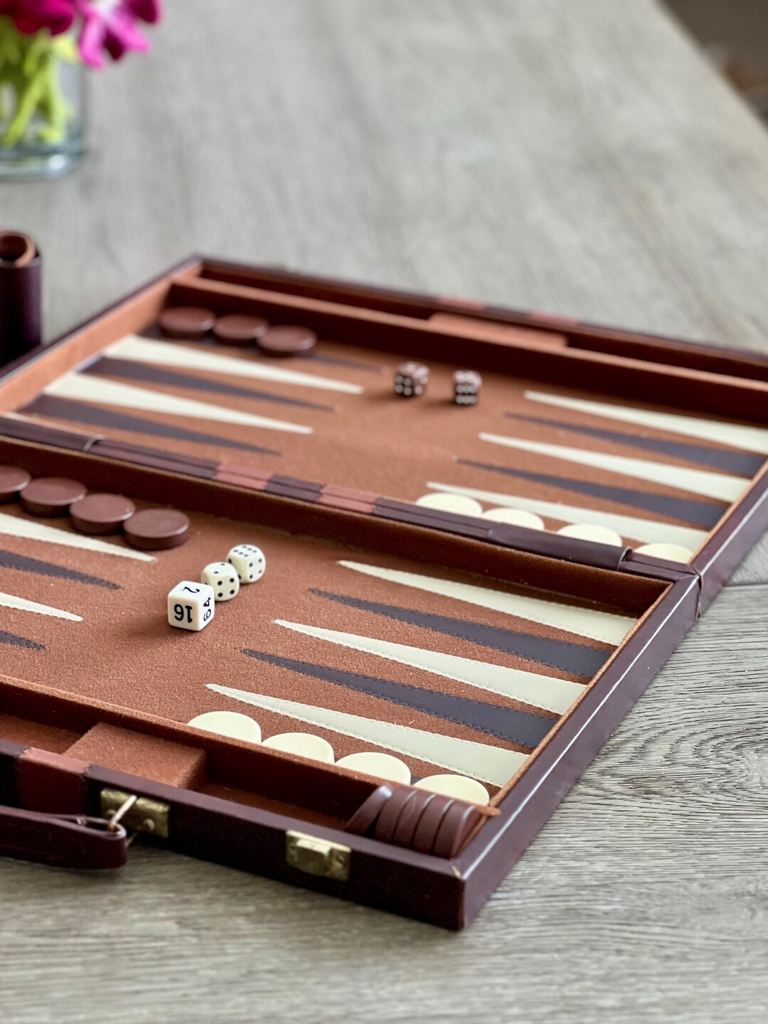 Extra Large Vintage Travel Backgammon Set 24 Inch Felt Faux Leather ...