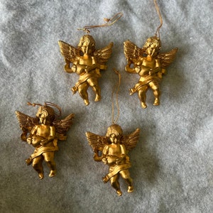 Vintage Cherub Angel Ornaments Set of 6 Gold Cherub Angels Playing ...