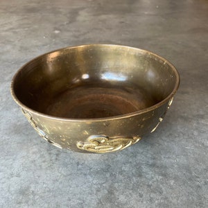 Solid Brass Bowl Large Gold Bowl With Chinese Characters Cutout Accents ...