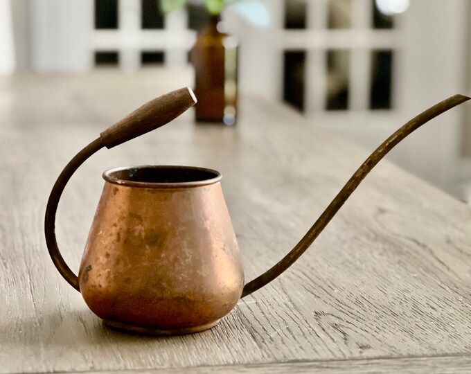 Antique Copper Watering Can / Tea Kettle Long Slim Curved Spout ...