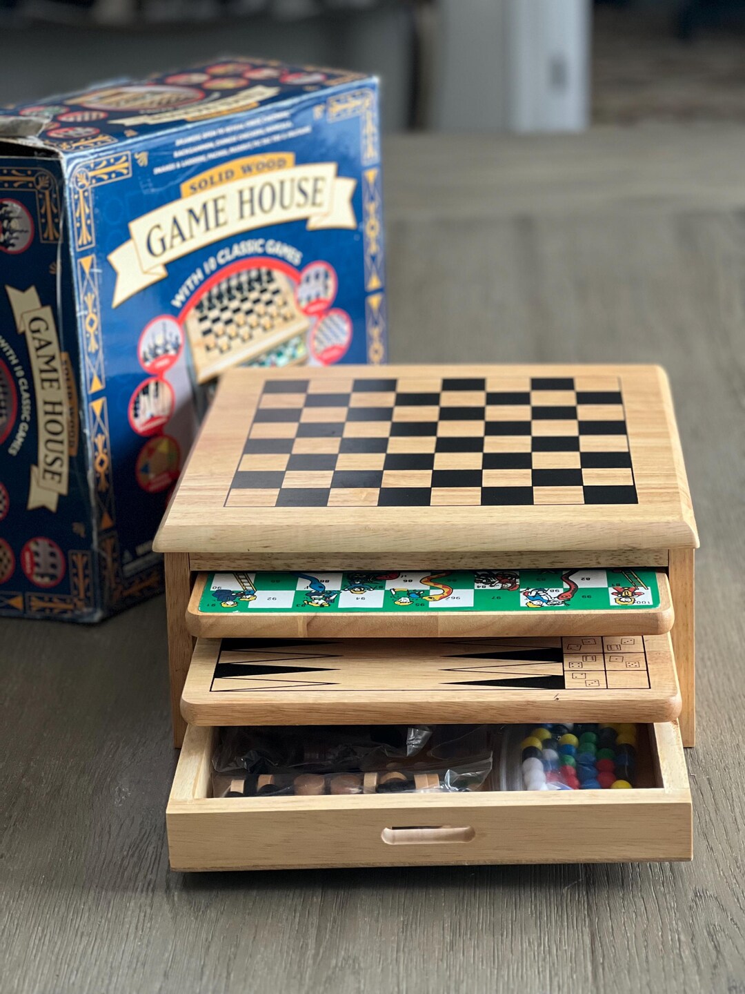 Vintage Game House Solid Wood Heavy Chest of Games Chess Checkers ...