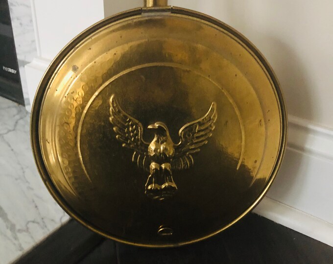 Vintage Fireplace Brass Popcorn Popper / Bed Warmer Embossed Bald Eagle ...
