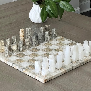 Vintage Onyx & Marble 14” Chess Set Mexican Aztec Hand Carved Chess ...