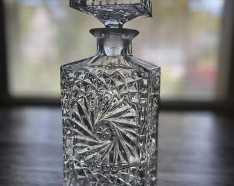 Crystal Decanter Diamond Pattern Heavy Square Decanter Collectible Liquor Cut Glass Decanter ...