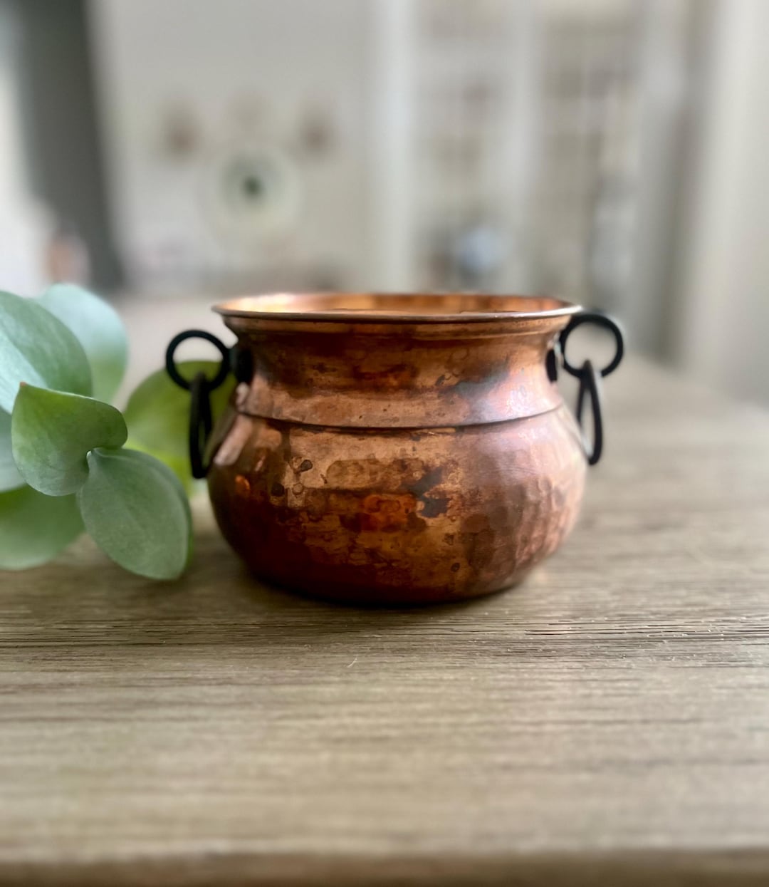 Copper Pot Hand Hammered Flat Bottom Ring Handle Vintage Copper Indian ...
