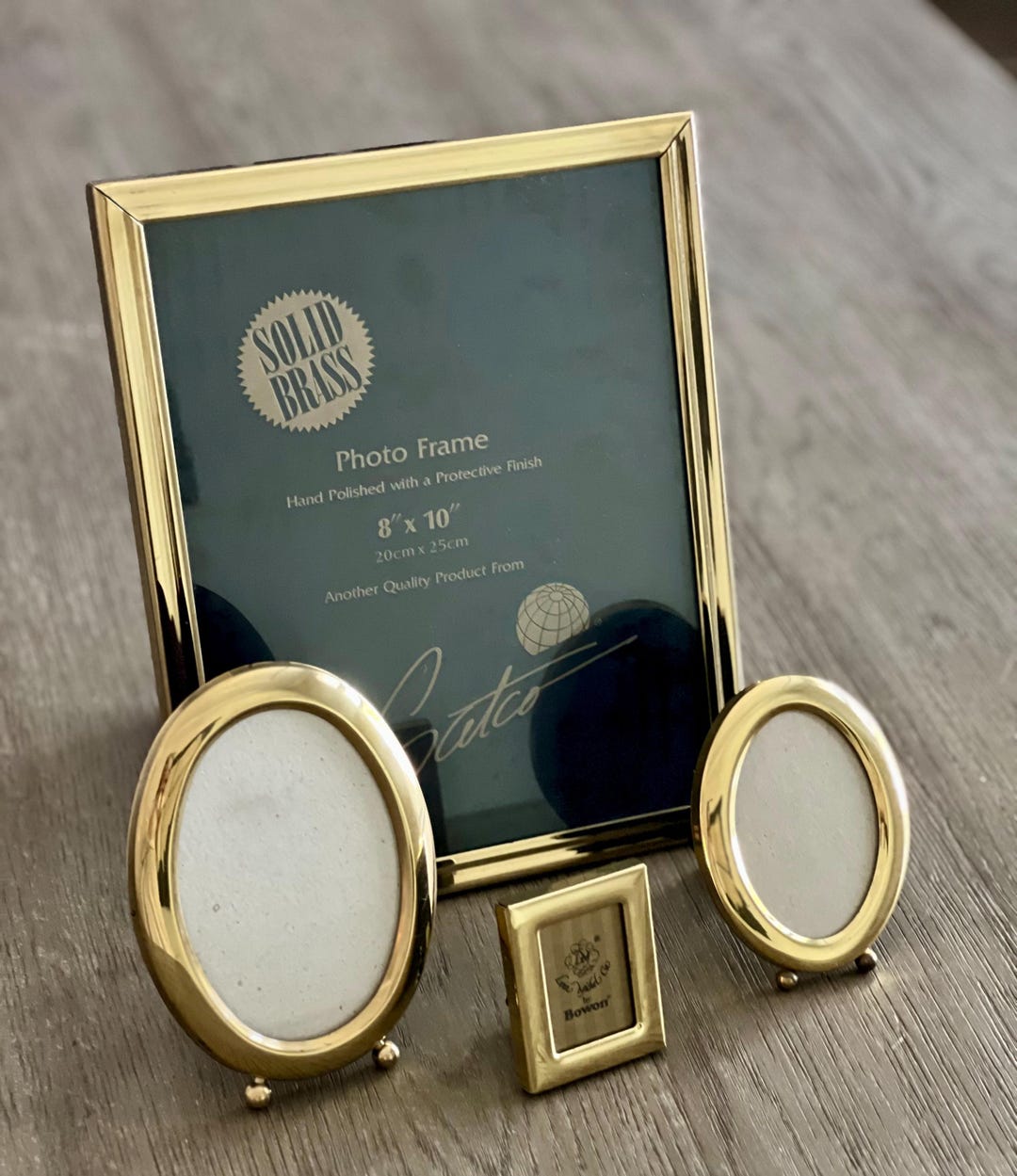 Vintage Solid Brass Picture Frames Set: Velvet Easel Back, Gold Finish ...