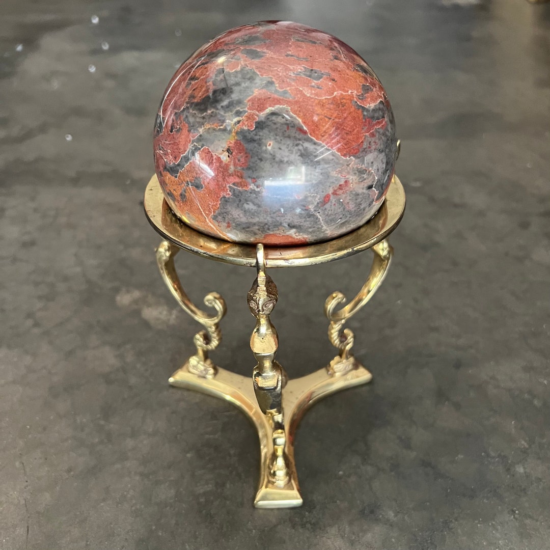 Vintage Large Marble Orb on Brass Stand Solid Marble and Solid - Etsy