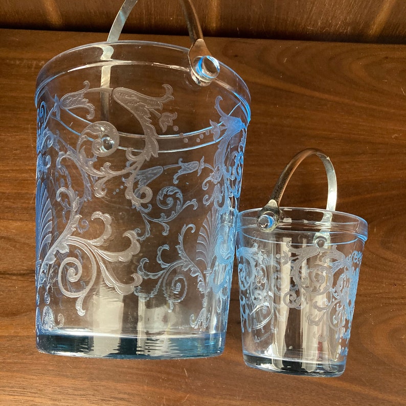 Antique Fostoria Glass Ice Bucket Versailles Azure Blue Glass | Etsy