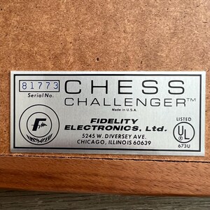 Vintage Fidelity Electronics Chess Challenger Made in USA Chess ...