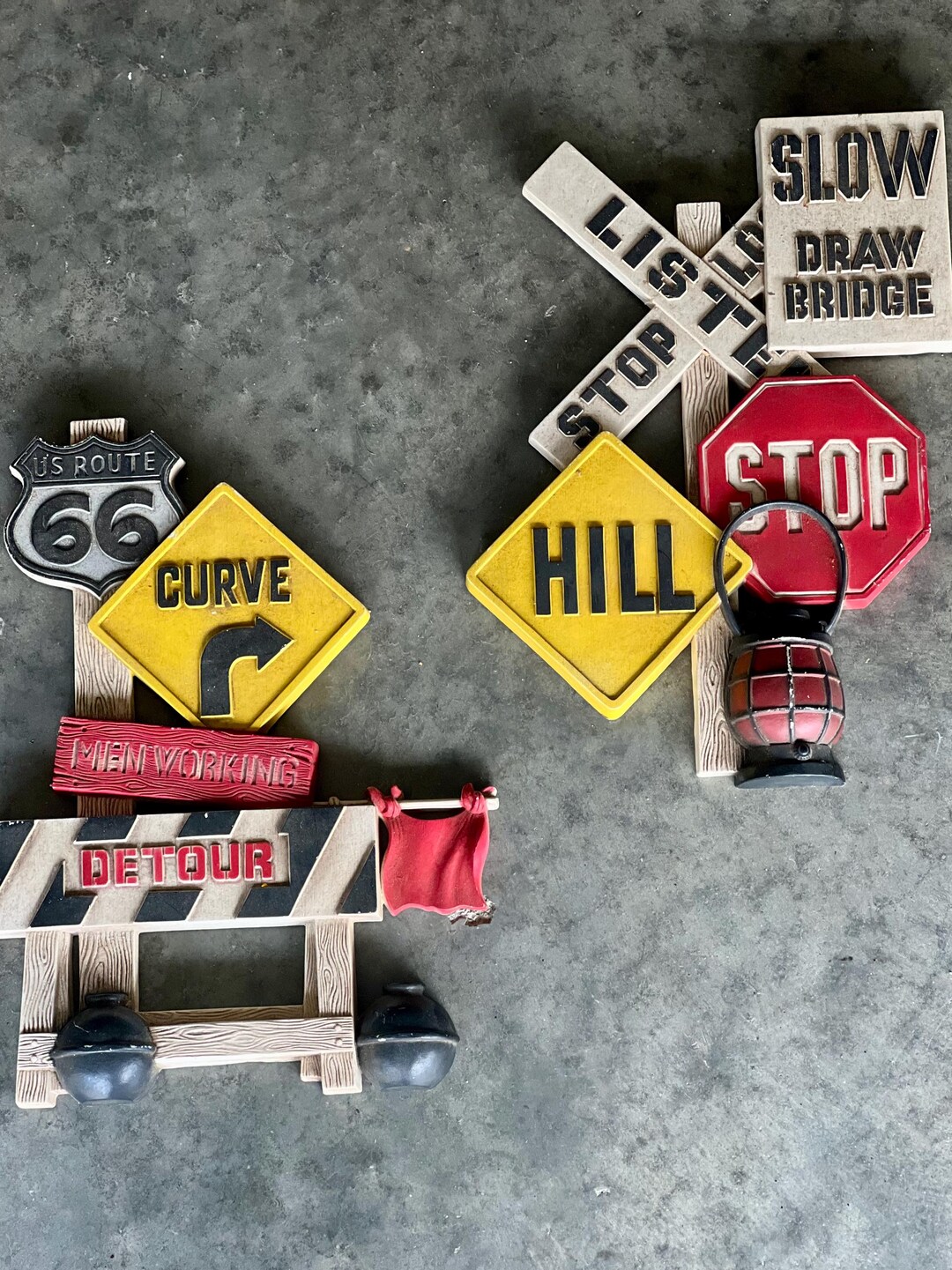 Railroad & Construction Signs Set of 2 Vintage MCM Burwood 1970s Road Signs Boys Bedroom Man ...