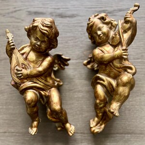 Musical Cherub Decor Winged Cherub Angels Vintage Blow Mold Gold Cherub ...