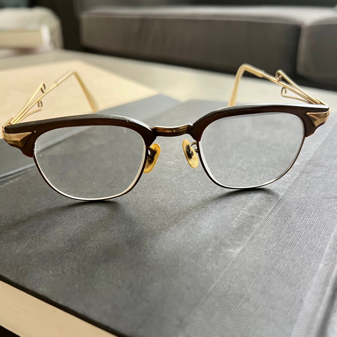 Vintage Glasses Browline Combination Eyeglasses Auburn Frame 12 Carat ...