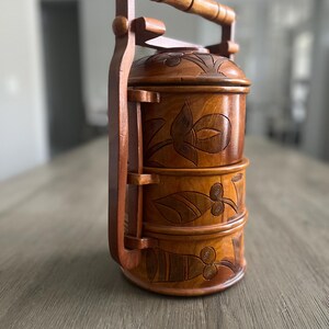 Vintage Bamboo Tingkat: 3-tiered Singaporean Tiffin Food Carrier - Etsy