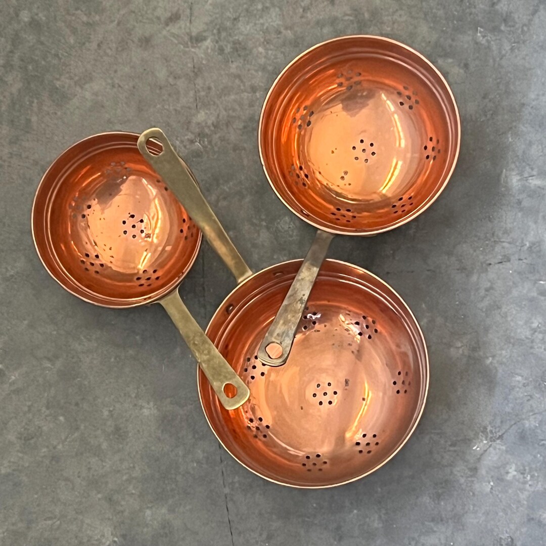 Vintage Copper Colanders With Brass Handles - - Etsy