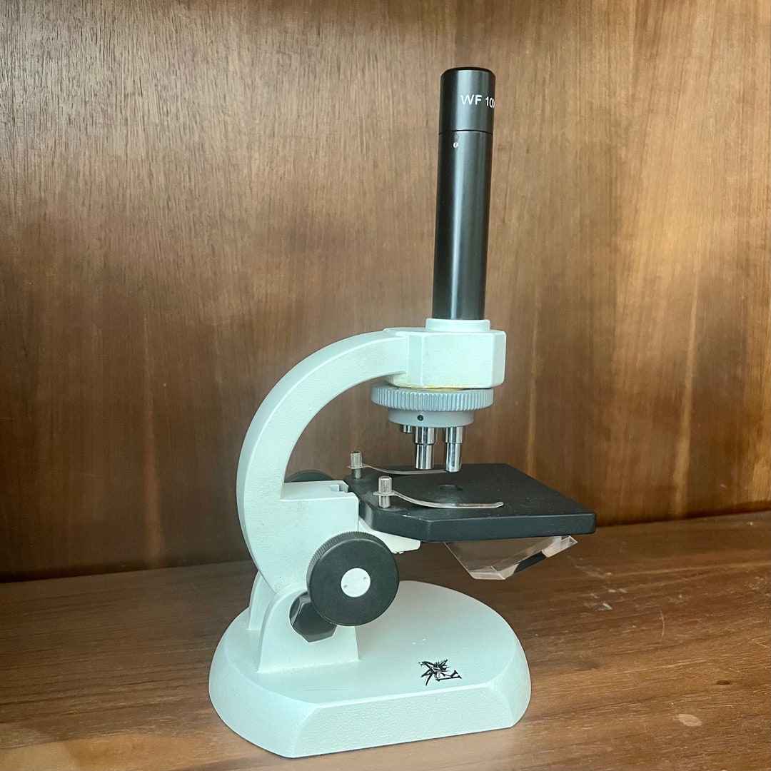 Vintage Student Microscope Metal Body White & Black K12 Microscope With Prisim on Bottom Vintage ...