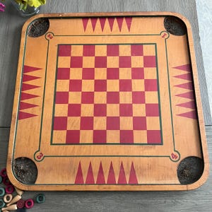 Antique Wooden Carrom Board Game Rare All Wooden Rings and Pins Double ...