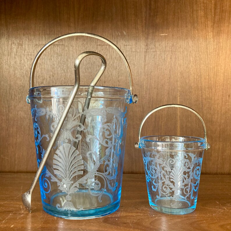 Antique Fostoria Glass Ice Bucket Versailles Azure Blue Glass | Etsy