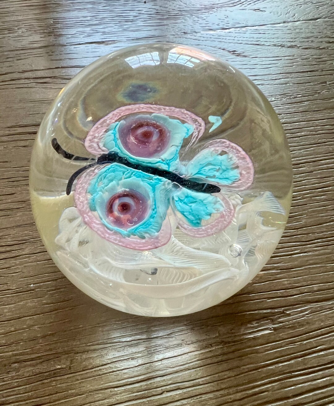 Vintage Blown Glass Butterfly Paperweight: Pink & Blue Floral Design - Etsy