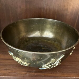 Solid Brass Bowl Large Gold Bowl With Chinese Characters Cutout Accents ...