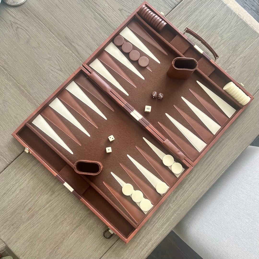 Vintage Backgammon Set 23 Inch Extra Large Felt & Faux Leather Backgammon Board Carrying Case ...