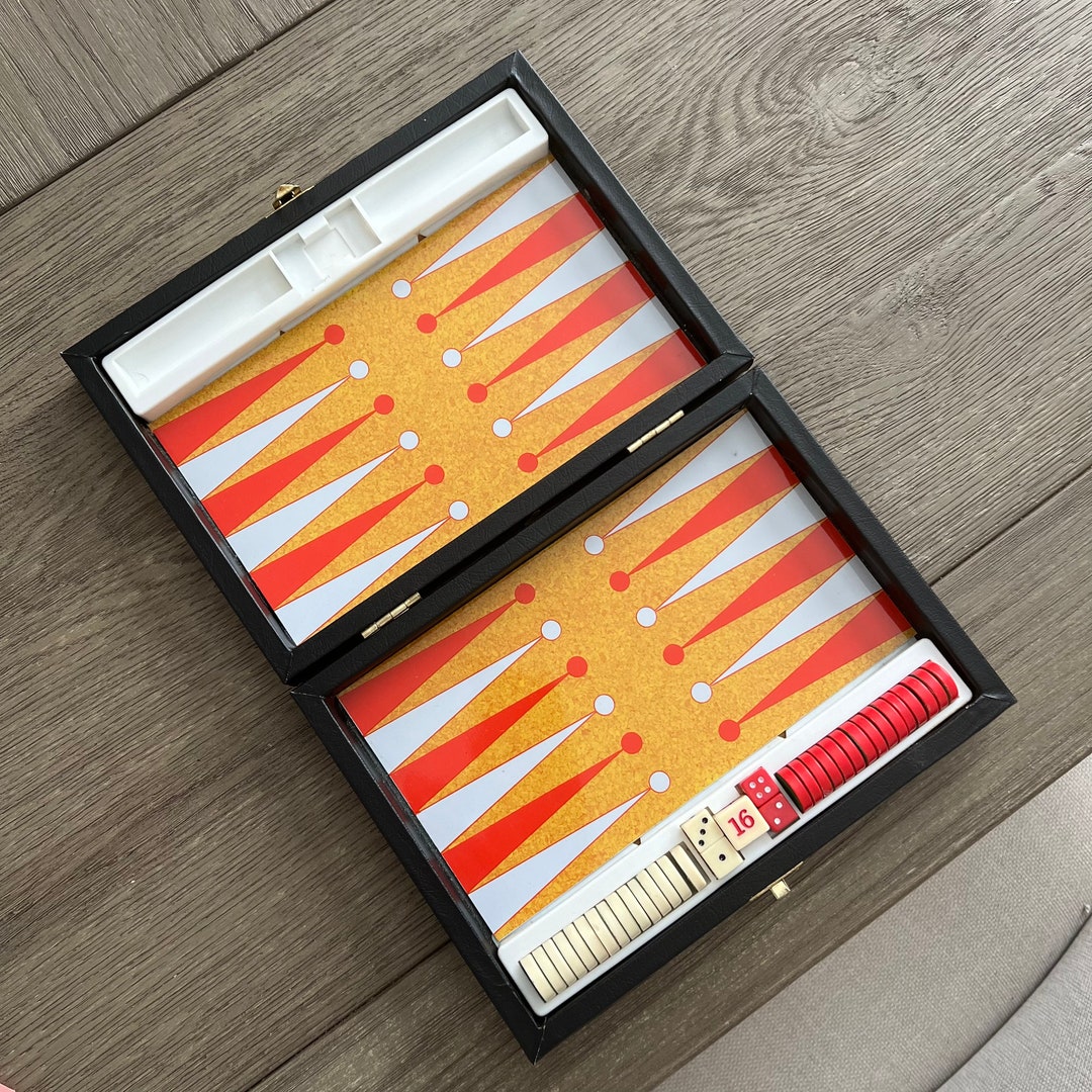 Vintage Travel Backgammon Set Magnetic 14 Inchfaux Cork Backgammon ...