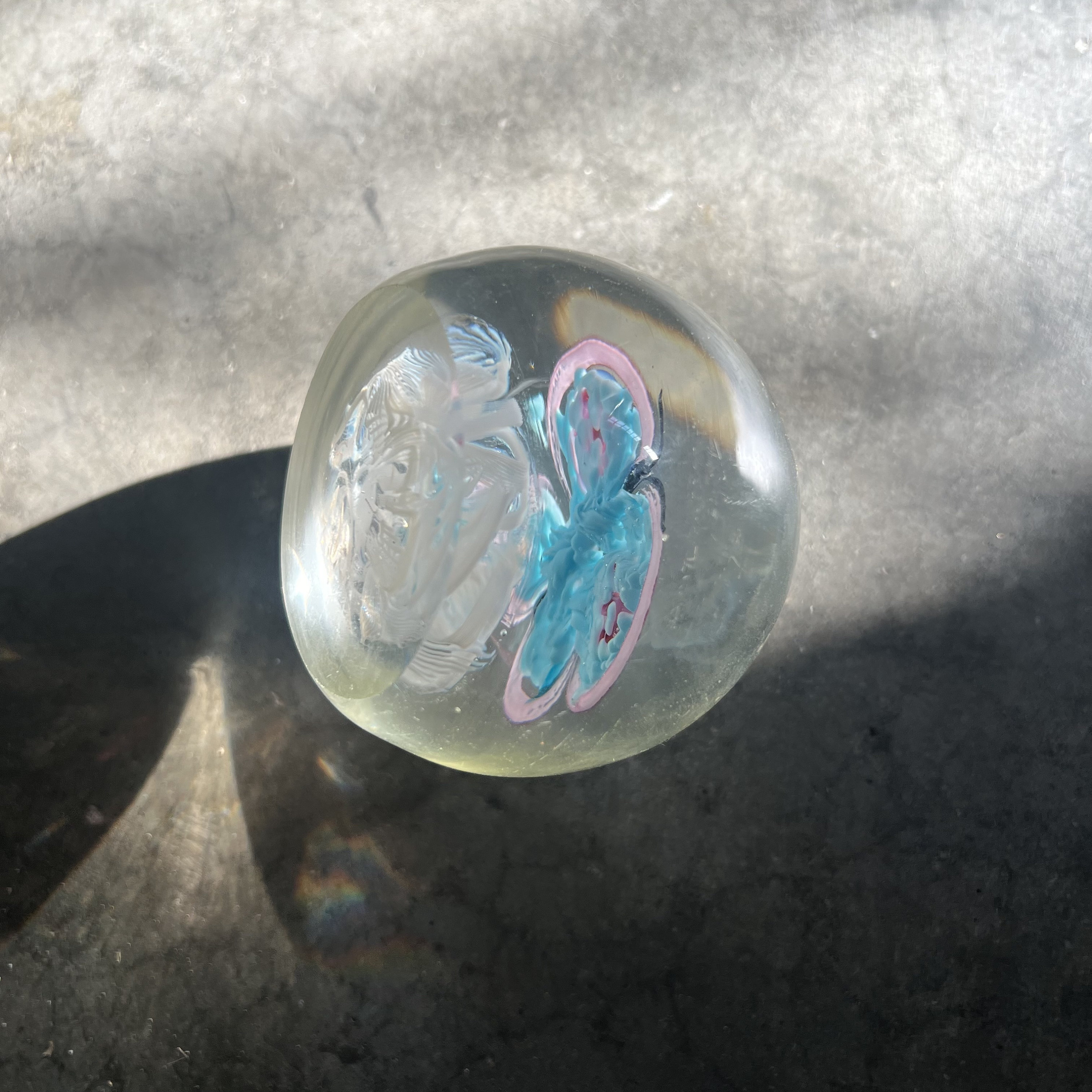 Vintage Blown Glass Butterfly Paperweight: Pink & Blue Floral Design - Etsy