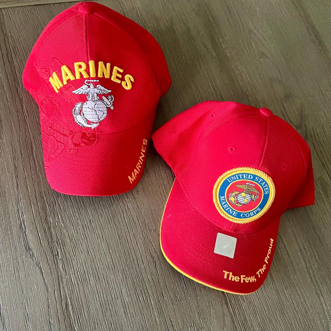 USMC Baseball Cap Set: Red Cotton, Embroidered Marine Corps Logo, Pair ...