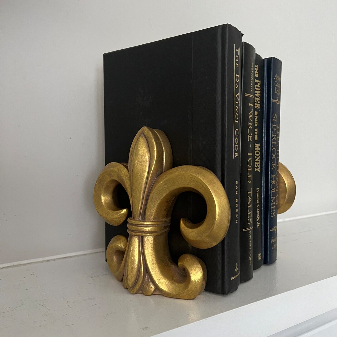 Vintage Bookends Fleur De Lis Gold Gilt Bookends Antique Bookends Book ...