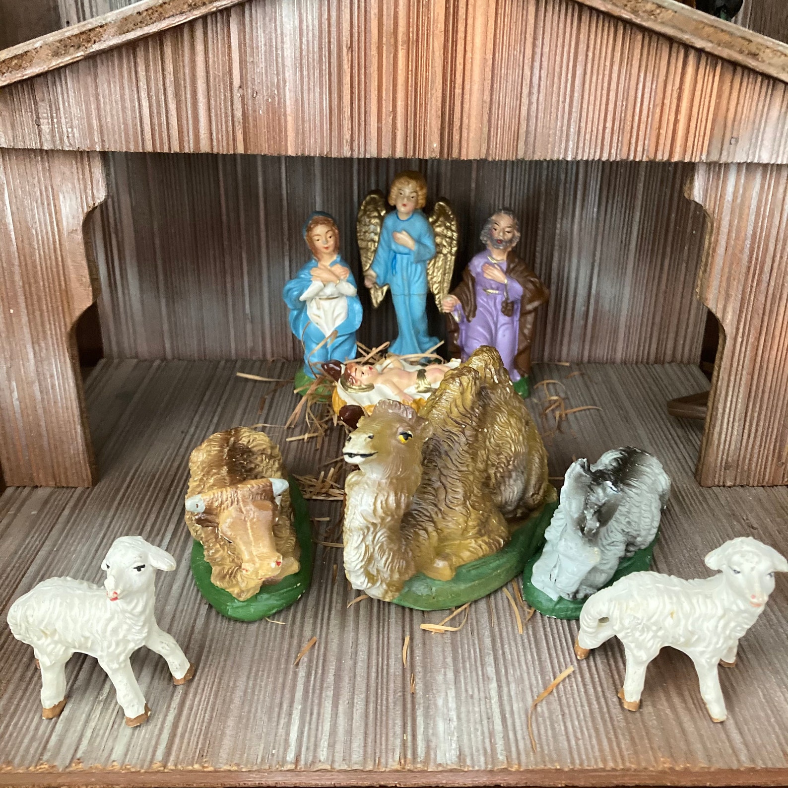 Vintage Nativity Set Hand Painted Heirloom 15 Piece Includes Stable ...