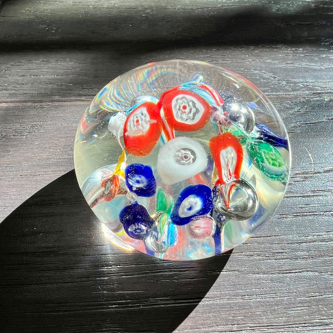 Vintage Murano Glass Paperweight With Muticolor Millefiori Suspended ...